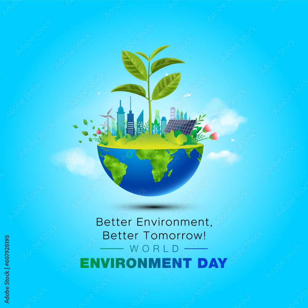 05 June, World Environment day concept 3d design. 3d World map with ...