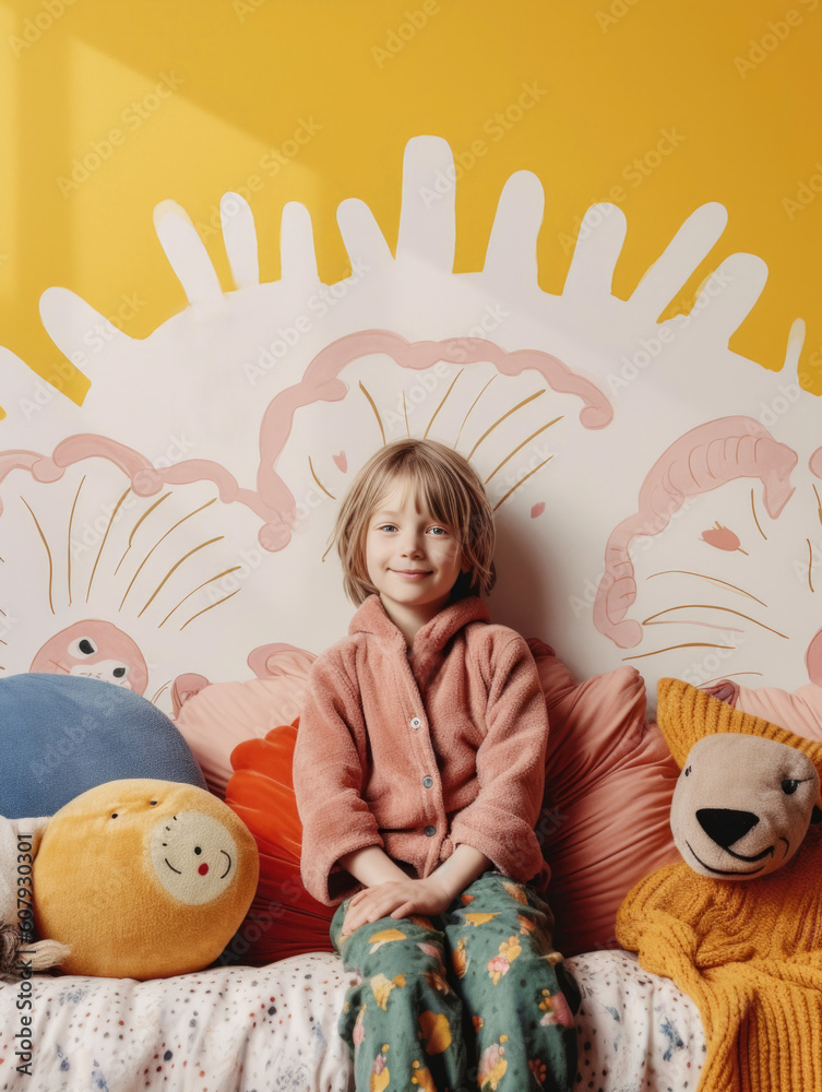 Portrait of cute gender neutral child in their room. Generative AI ...