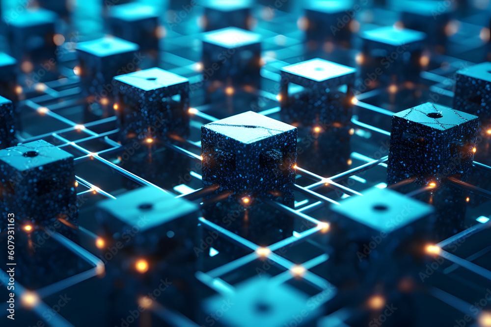 Potential of blockchain technology, interconnected blocks forming a secure and decentralized ...