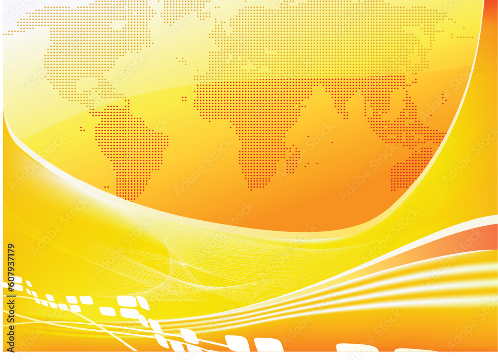 Vector illustration of stylised orange world map background Stock ...