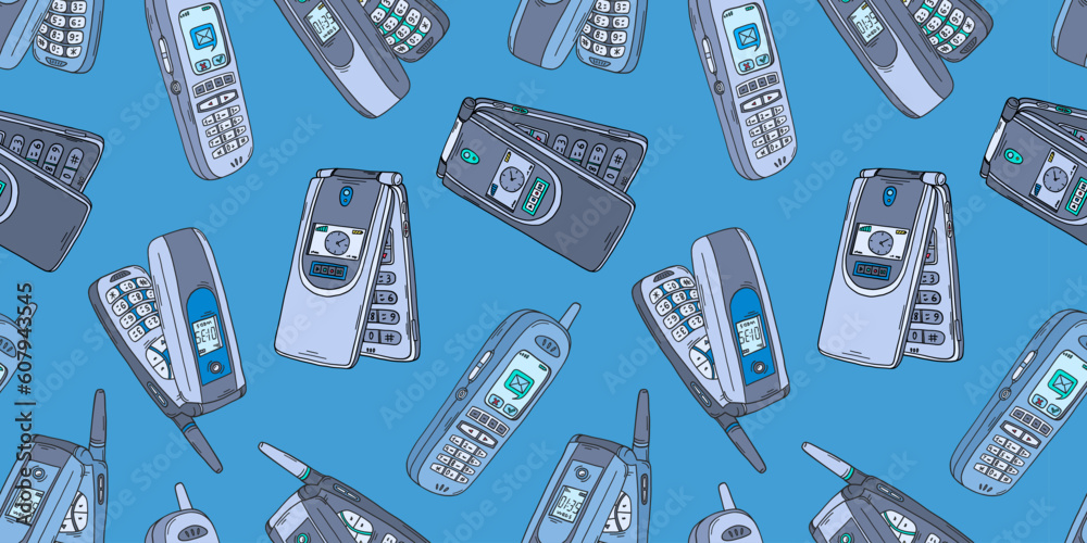 Mobile phone pattern. 2000s cellphones set. Y2k trendy illustration ...