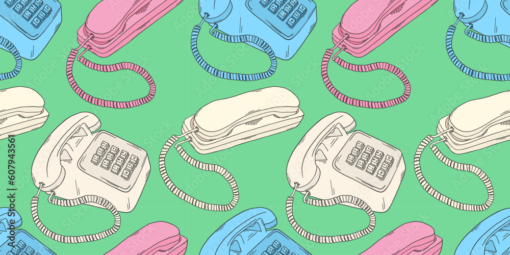 Retro phone pattern. 80s, 90s vintage telephones. Y2k trend. Telephone ...