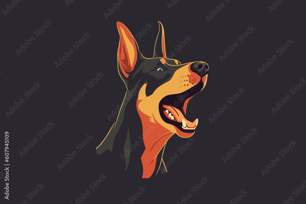 Doodle inspired Doberman pinscher barking, cartoon sticker, sketch ...