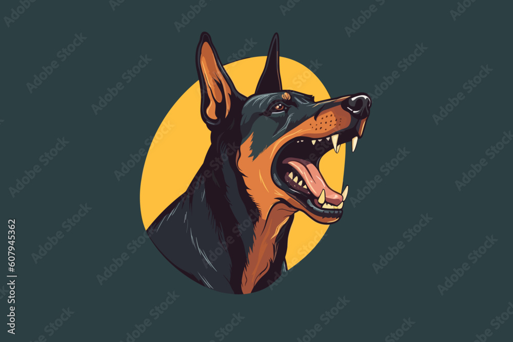 Doodle inspired Doberman pinscher barking, cartoon sticker, sketch ...