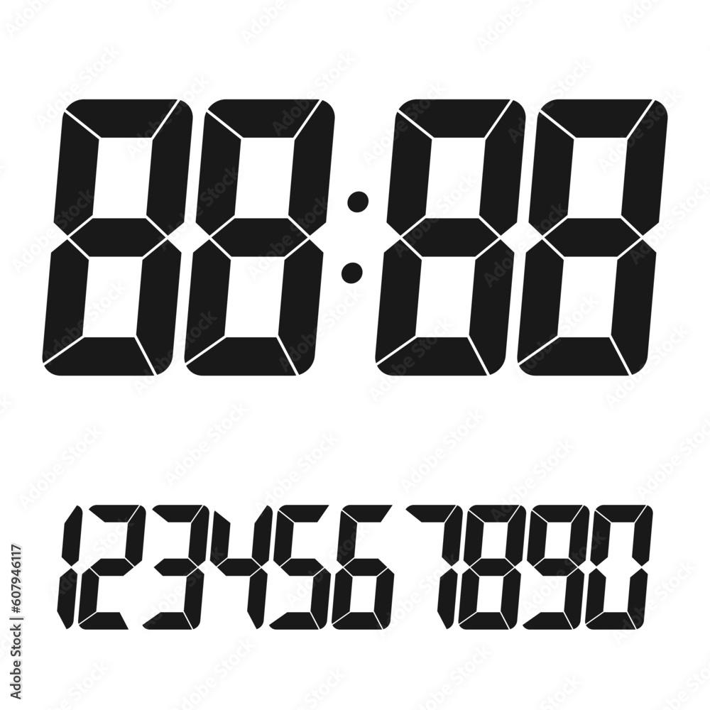 Electronic figures. LCD numbers for a electronic devices. Digital ...