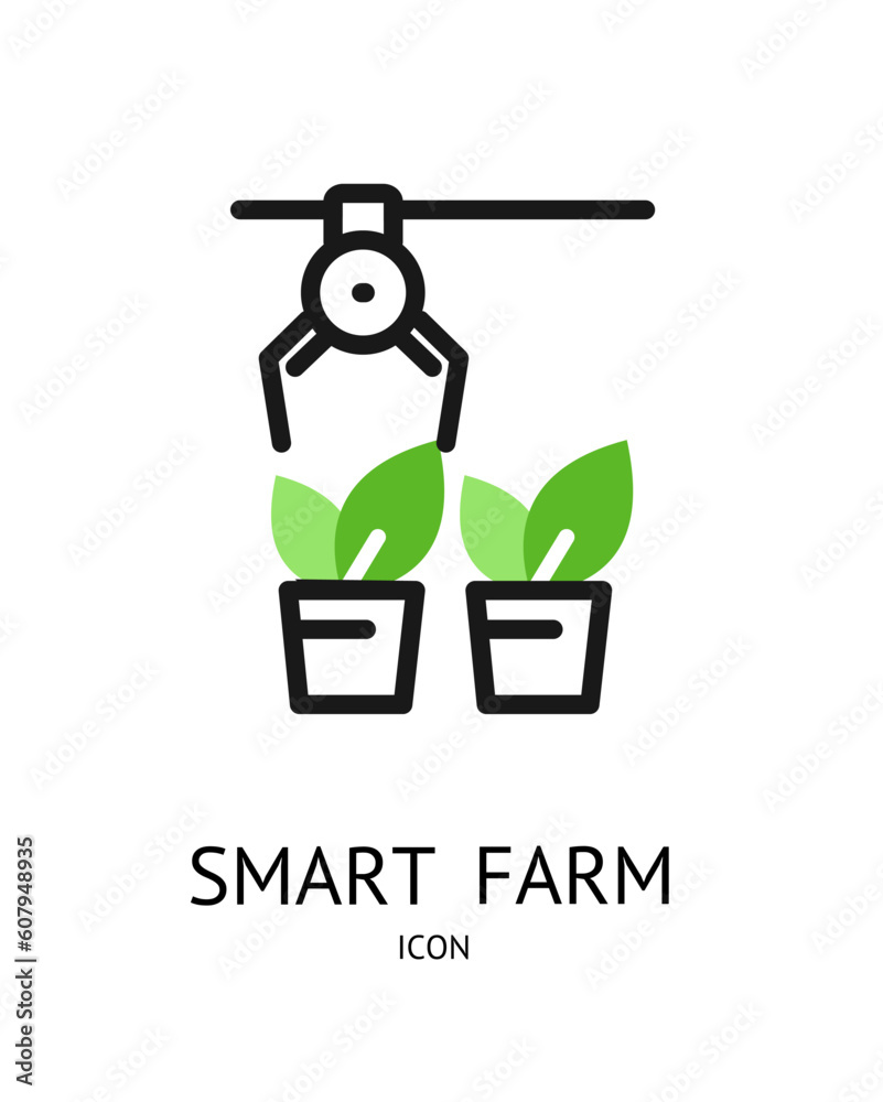 Smart Farm Sign Thin Line Icon Emblem Concept and Plant Seedling in Pot ...