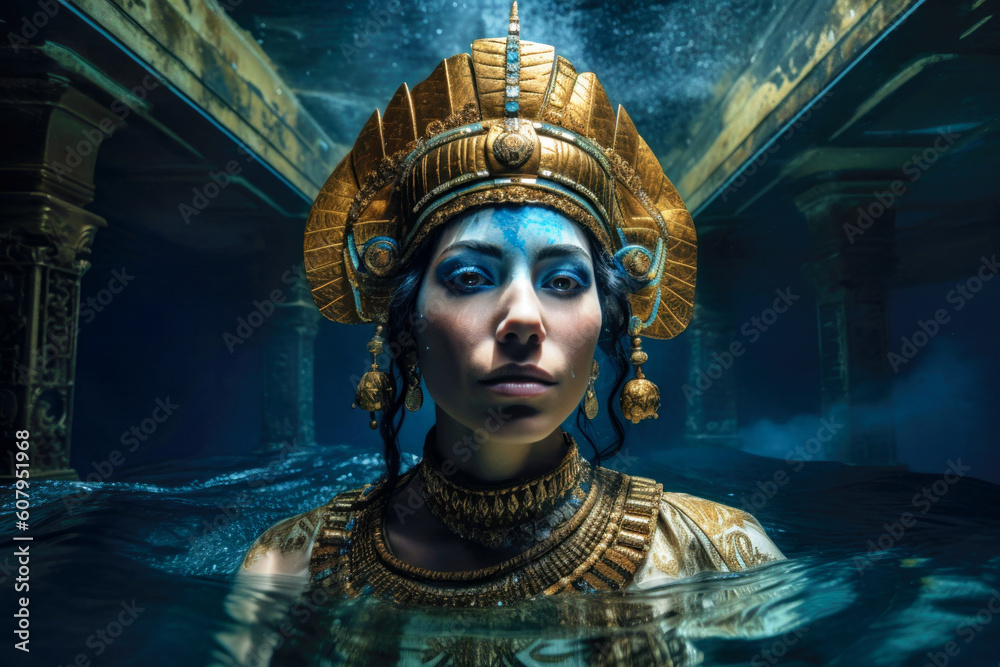 Beautiful woman swimming through the sunken city of atlantis ...