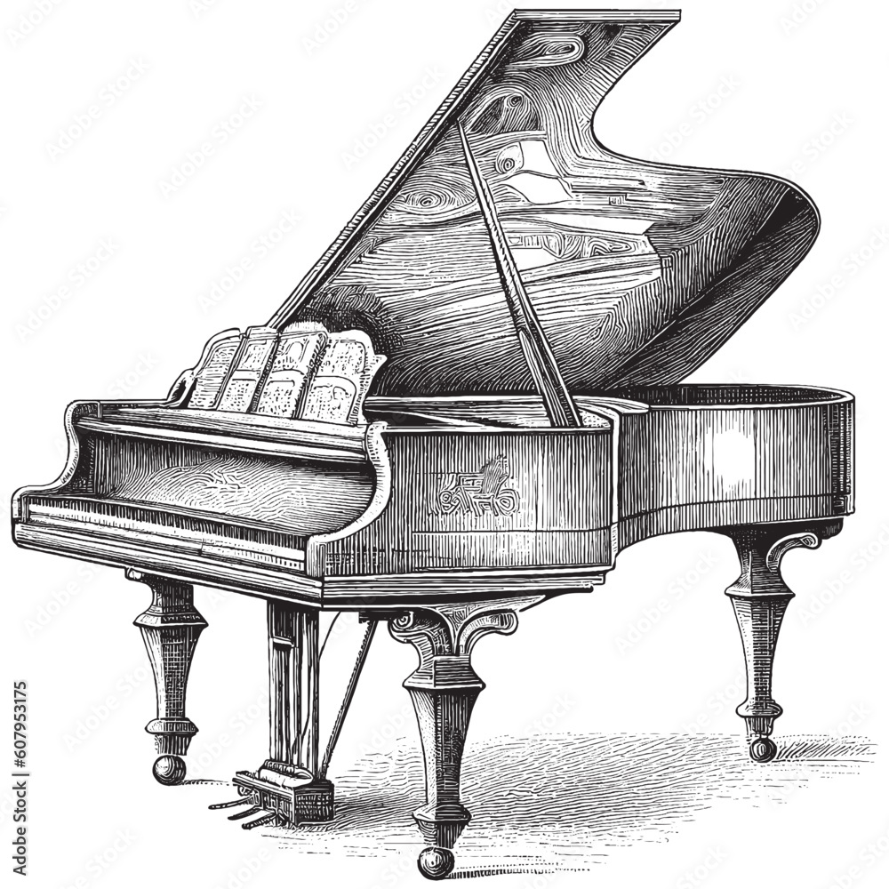 Hand Drawn Engraving Pen and Ink Grand Piano Vintage Vector ...