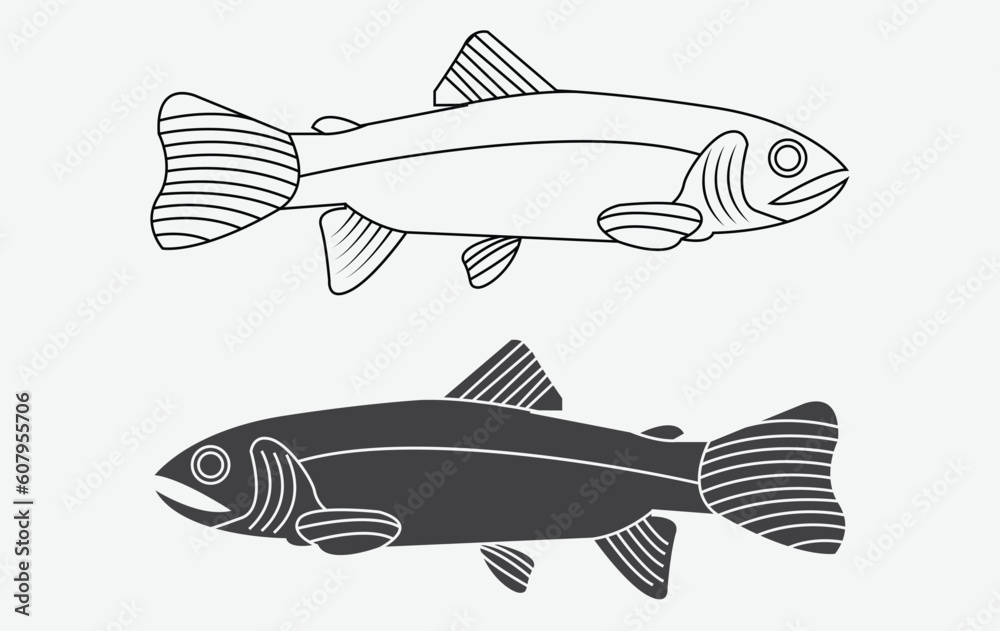 Fish line art, fish hand drawing vintage engraving illustration. Fish ...
