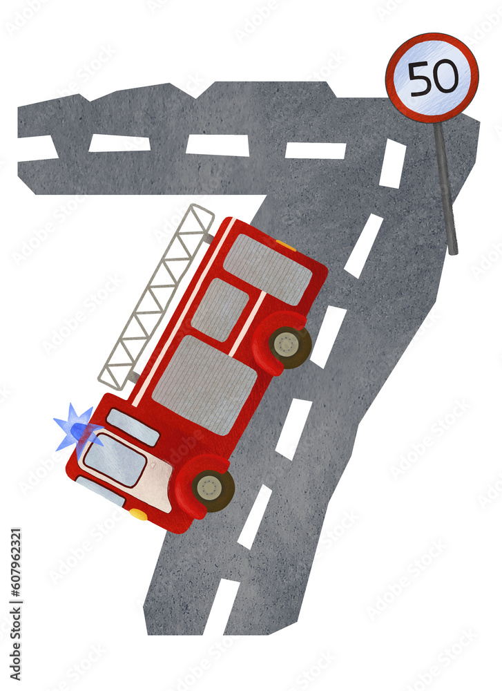 Number seven (7) road and cars children illustration. Isolated on ...