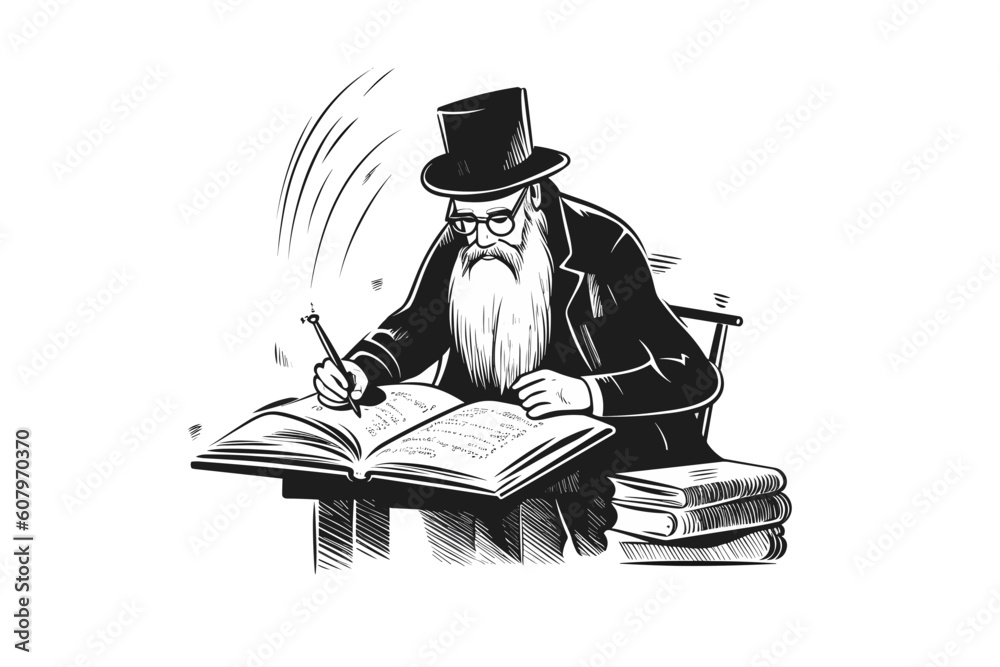 Doodle inspired Historian reading historical texts, cartoon sticker ...