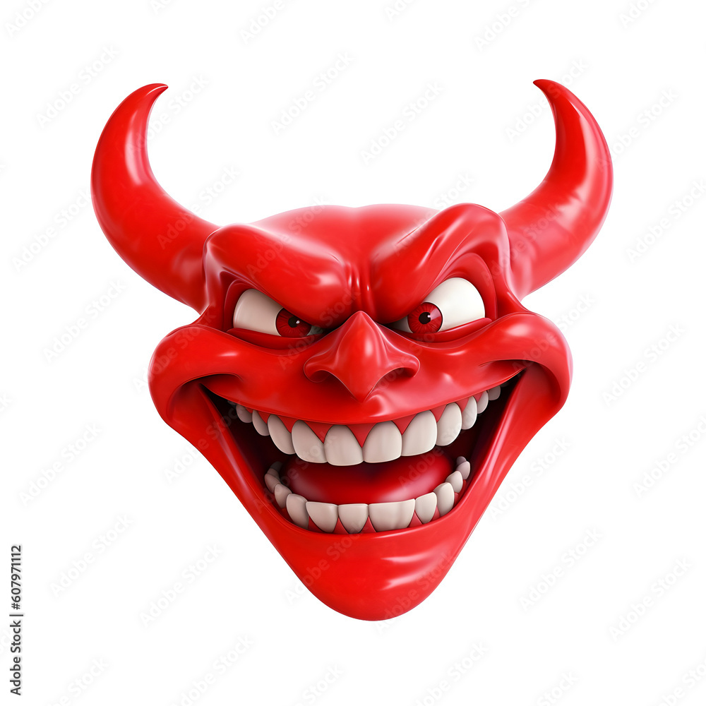 Red Devil demon man with horns, Laughing, 3d character face, isolated ...