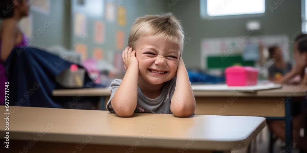 A child experiencing the first day of school in kindergarten or ...