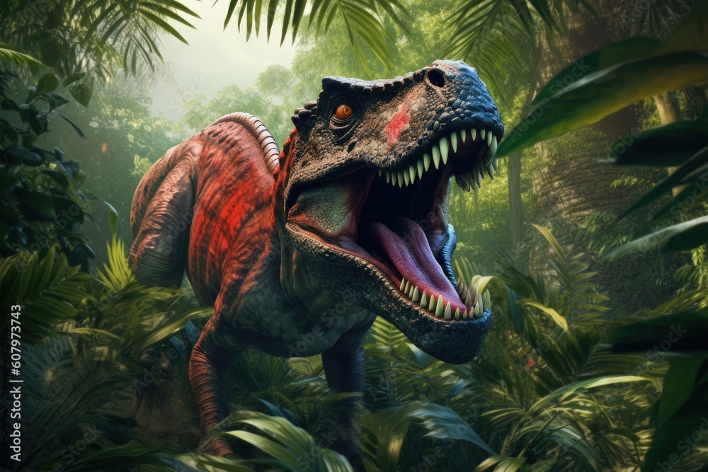 Tyrannosaurus rex in rainforest, Tyrannosaurus rex photo realistic with ...