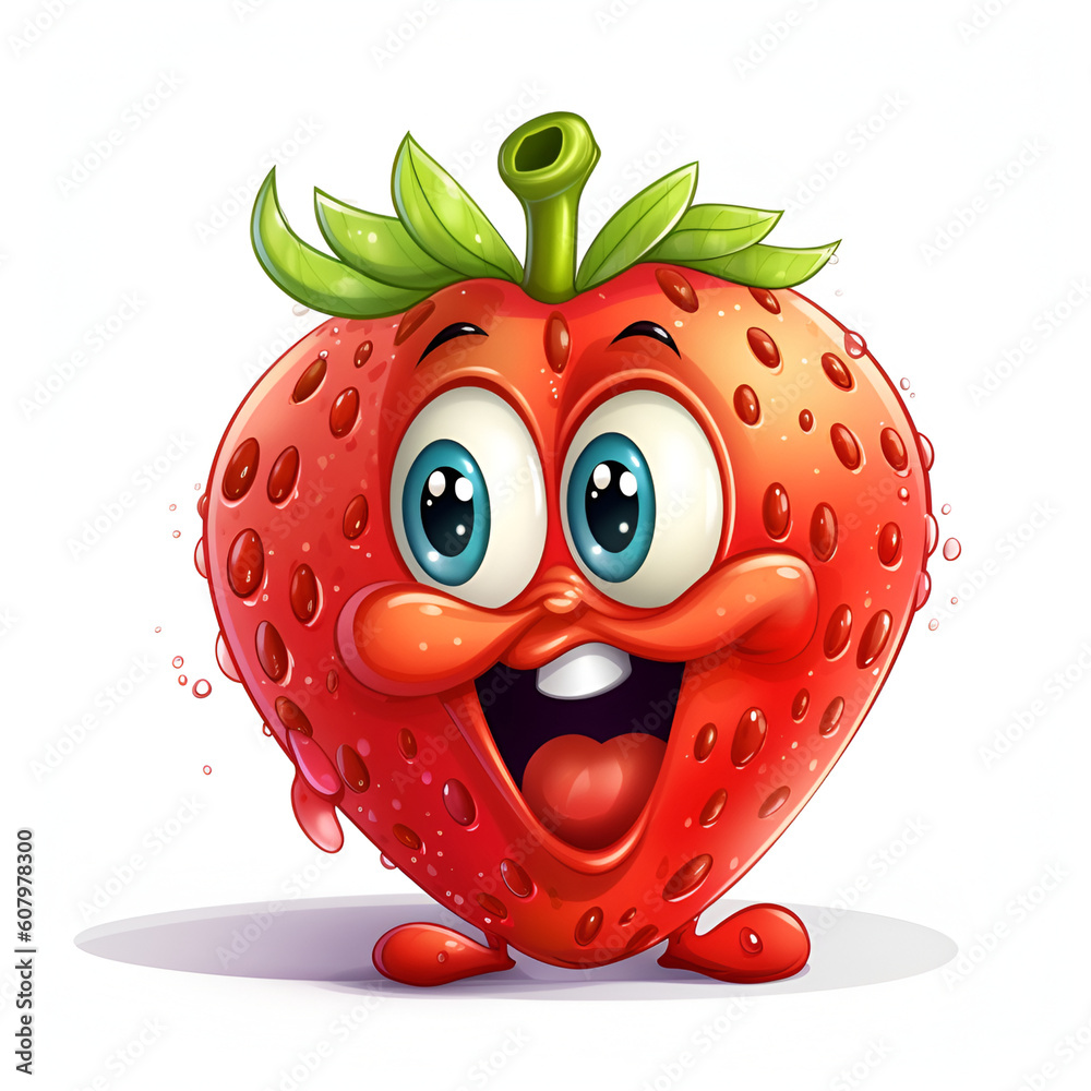 Funny cartoon strawberry with a huge smile isolated on white background ...