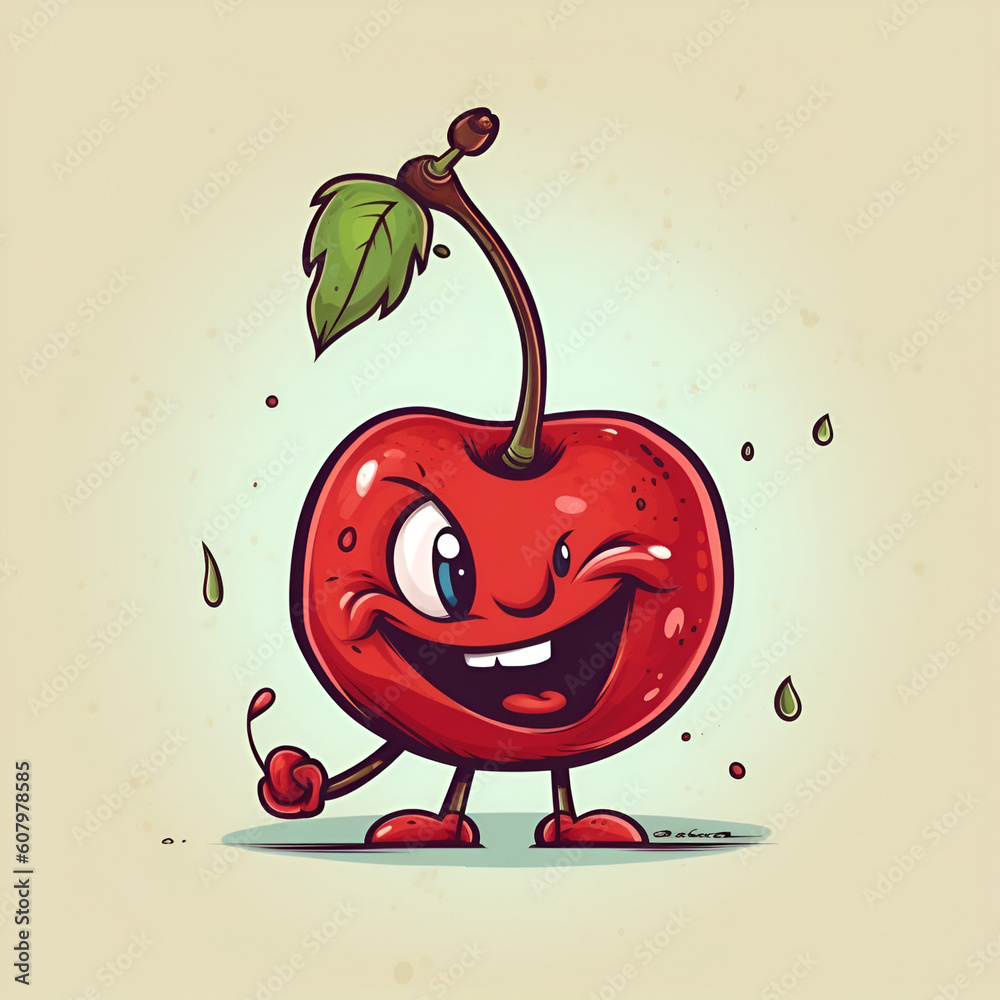 Funny cartoon cherry character with a winking emotion. Illustration of ...