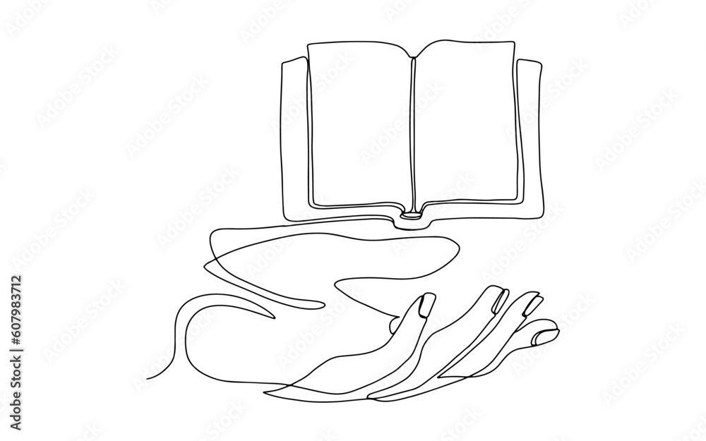 Continuous one continuous line drawing of hand holding book. Smart idea ...