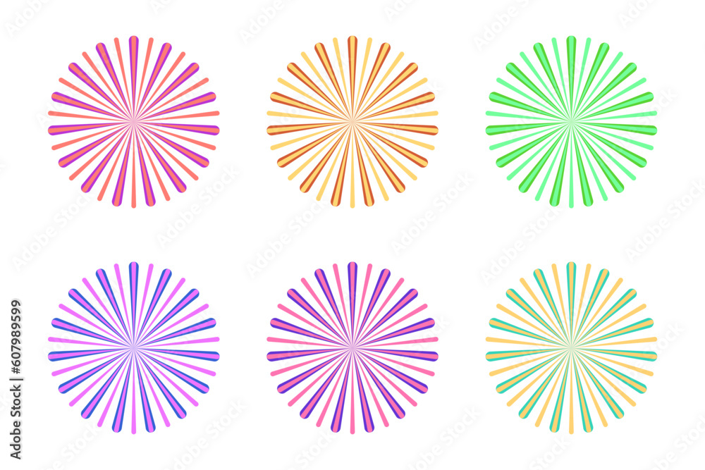 Collection of radial patterns in various colors – Set of round shapes ...