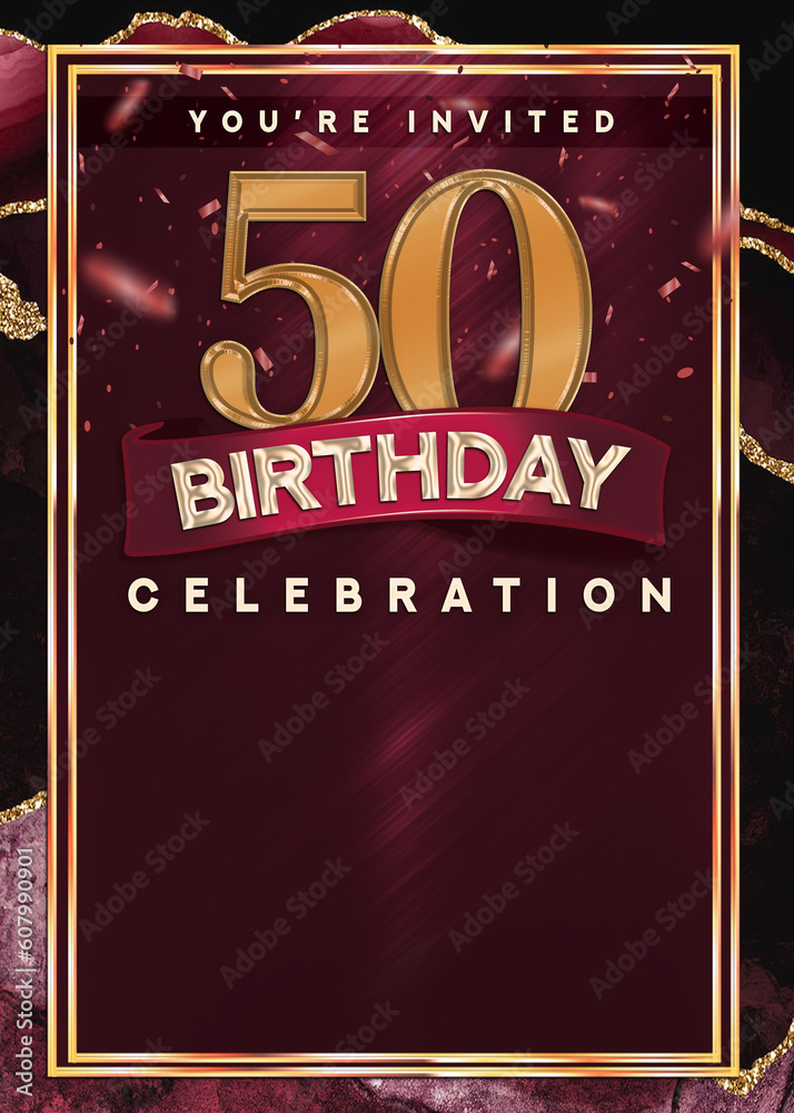 50th Maroon and Gold Birthday Party Invitation Template Design Stock ...