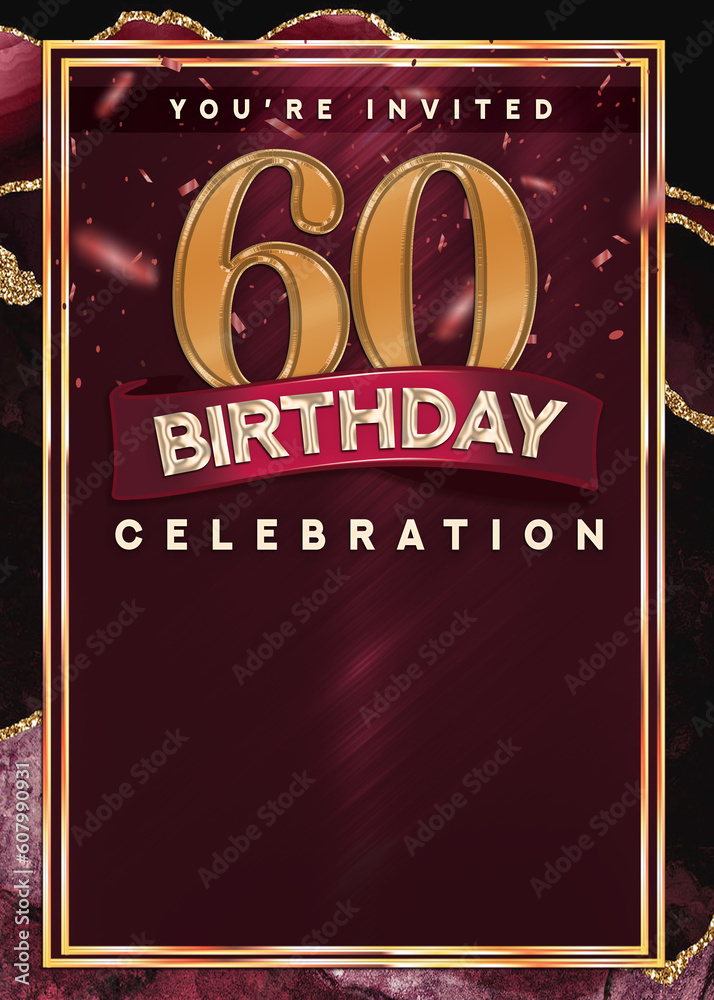 60th Maroon and Gold Birthday Party Invitation Template Design Stock ...