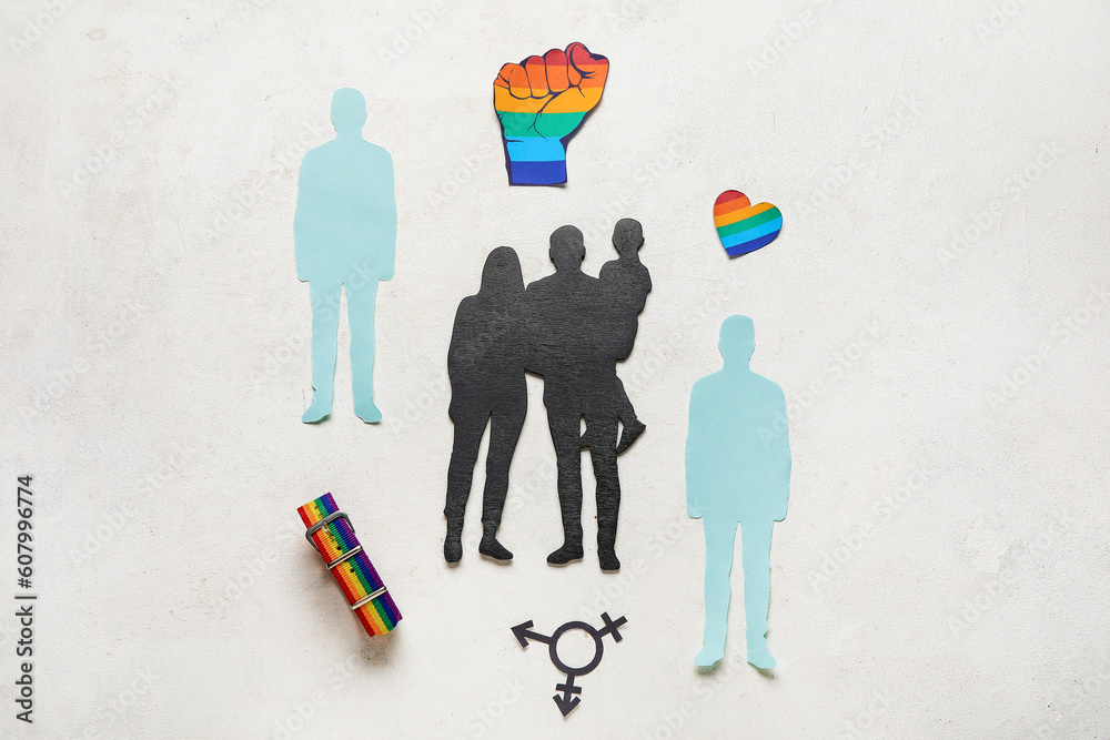 Paper human figures with LGBT symbols on white background Stock Photo ...