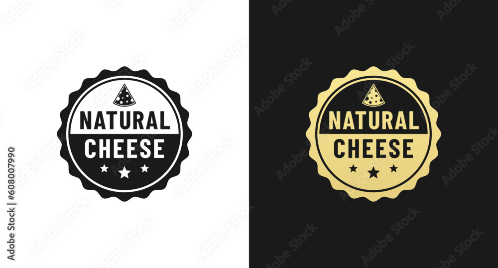 Natural cheese label or Natural cheese stamp vector isolated in flat ...