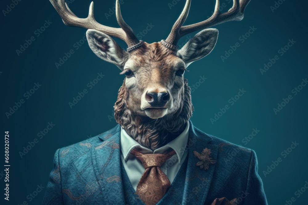 Anthropomorphic elk dressed in a suit like a businessman. business ...