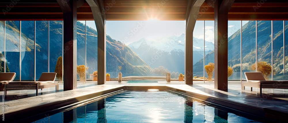 A luxury hotel resort spa with amazing mountain views. Poolside spa ...