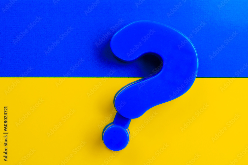 Question mark on the flag of Ukraine. The concept of uncertainty and ...