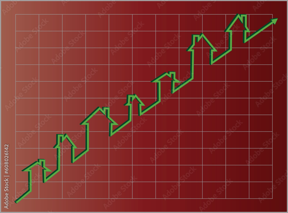Vector eps8. Red housing graph with an upward projection using a green ...