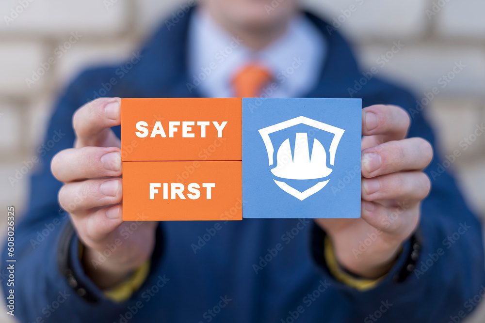 Zdjęcie Stock: Safety first, work safety, caution work hazards, danger ...