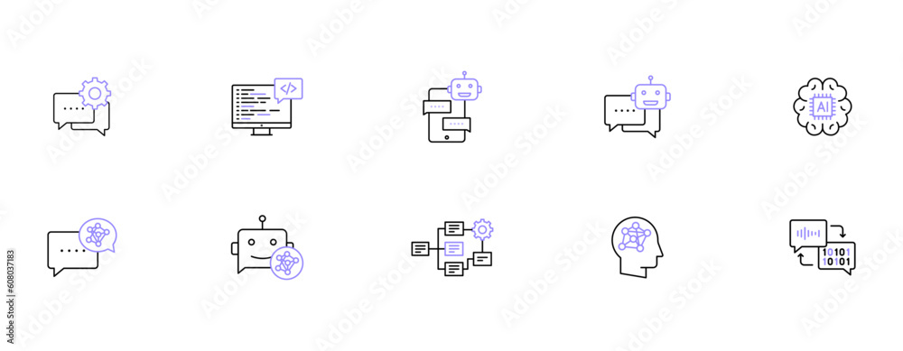 Simple Vector outline, line icon set of Intelligent conversation ...