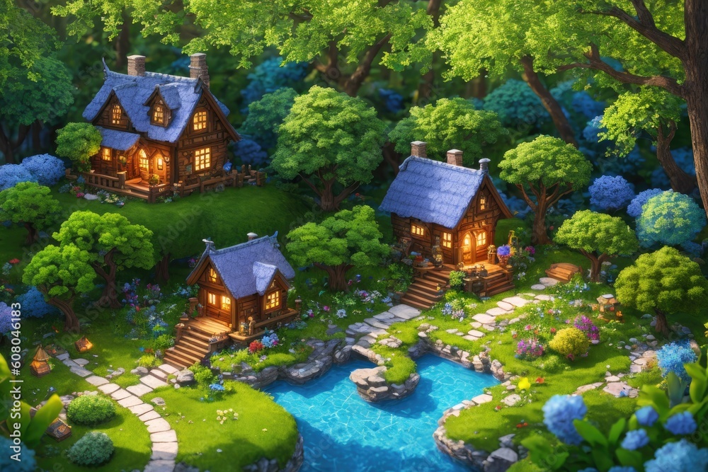 3D Blender Render of a Tiny and Cute Isometric Cottage with a Thatched ...