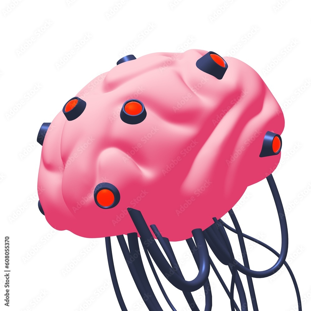 Cyber brain wired neural network. Robotic eternal organ. Cyborg brain ...