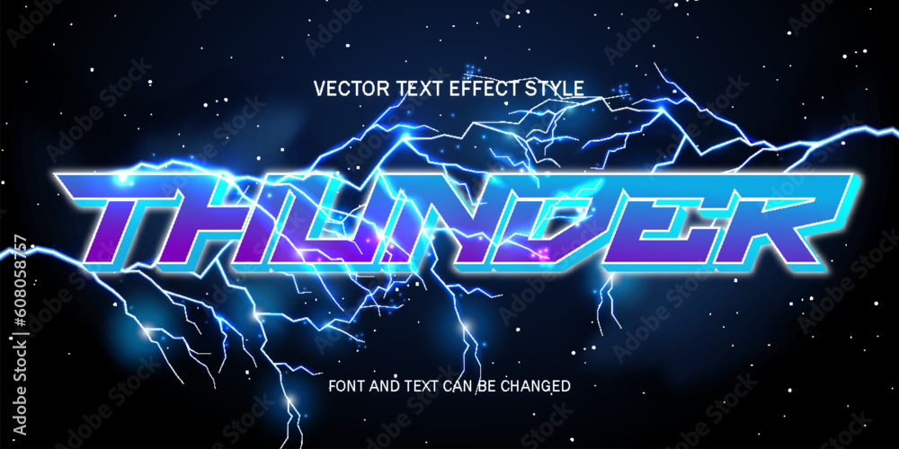 thunder bolt blue lightning flash typography editable text effect font ...