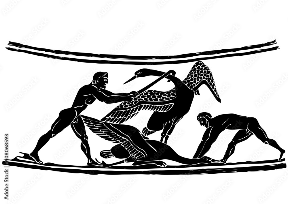 Bird hunters - scene from hunting - painting on the amphora from ...