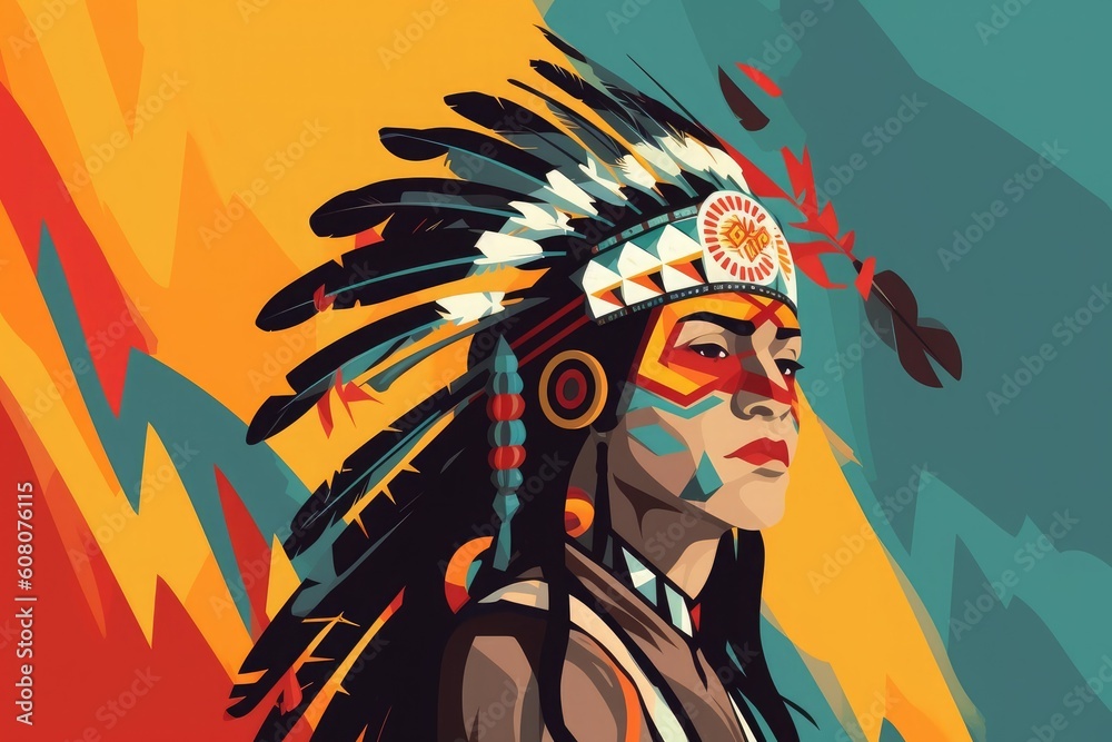 World Indigenous People Day. Illustration of a person wearing native ...