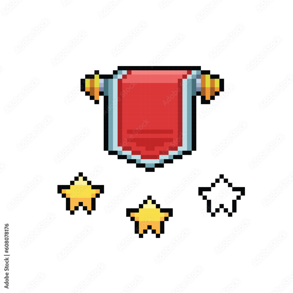 red banner with rating star in pixel art style Stock Vector | Adobe Stock