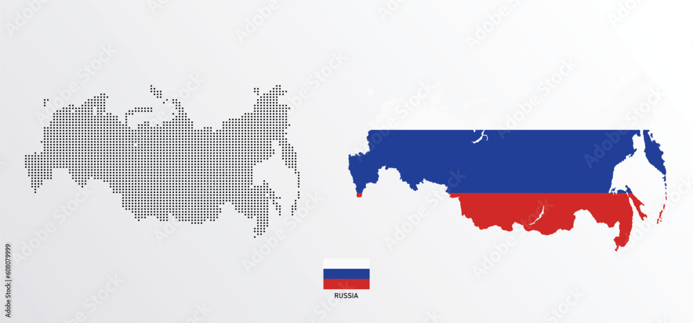 Set of political maps of Russia with regions isolated and flag on white ...