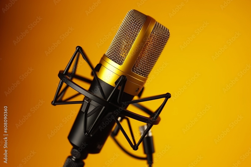 Studio condenser microphone, on Yellow background.Design of standard ...