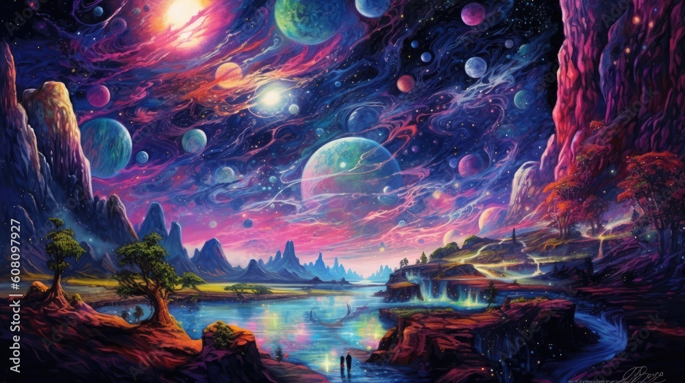 psychedelic dreamscape set in outer space Stock Illustration | Adobe Stock