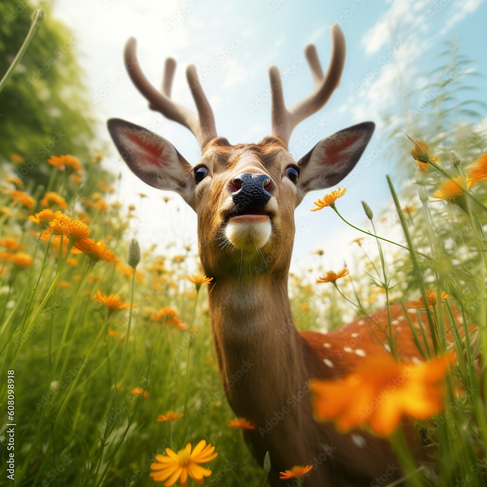 Realistic deer with nature background in forest wildlife made with ...