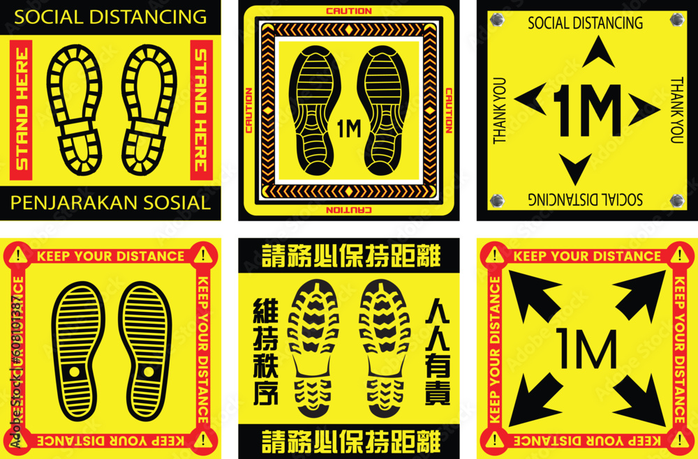 social distance covid signage icon precaution warning square floor ...