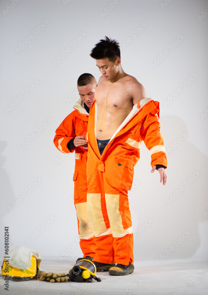 With a sense of attentiveness and care the professional firefighter ...