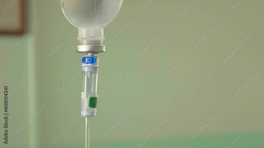 drop of water, Close-up of intravenous infusion line, hospital patient ...
