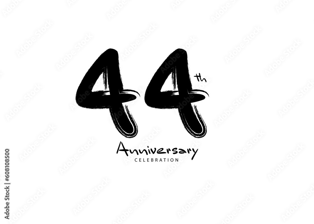 44 Years Anniversary Celebration logo black paintbrush vector, 44 ...