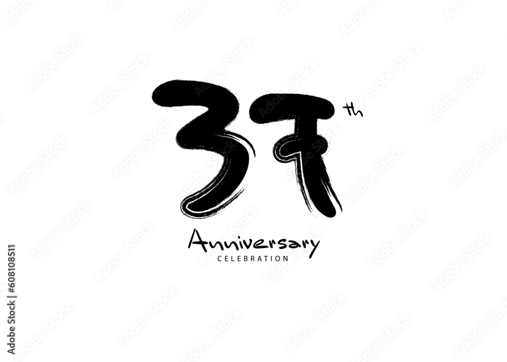 37 Years Anniversary Celebration logo black paintbrush vector, 37 ...