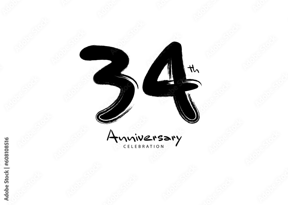 34 Years Anniversary Celebration logo black paintbrush vector, 34 ...