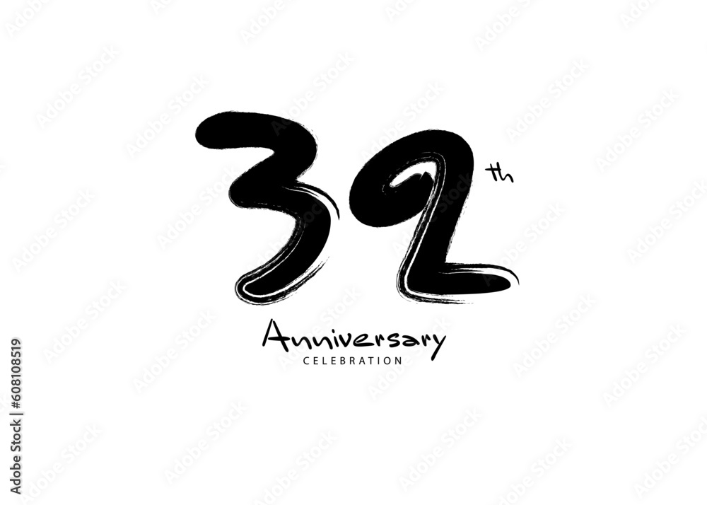 32 Years Anniversary Celebration logo black paintbrush vector, 32 ...