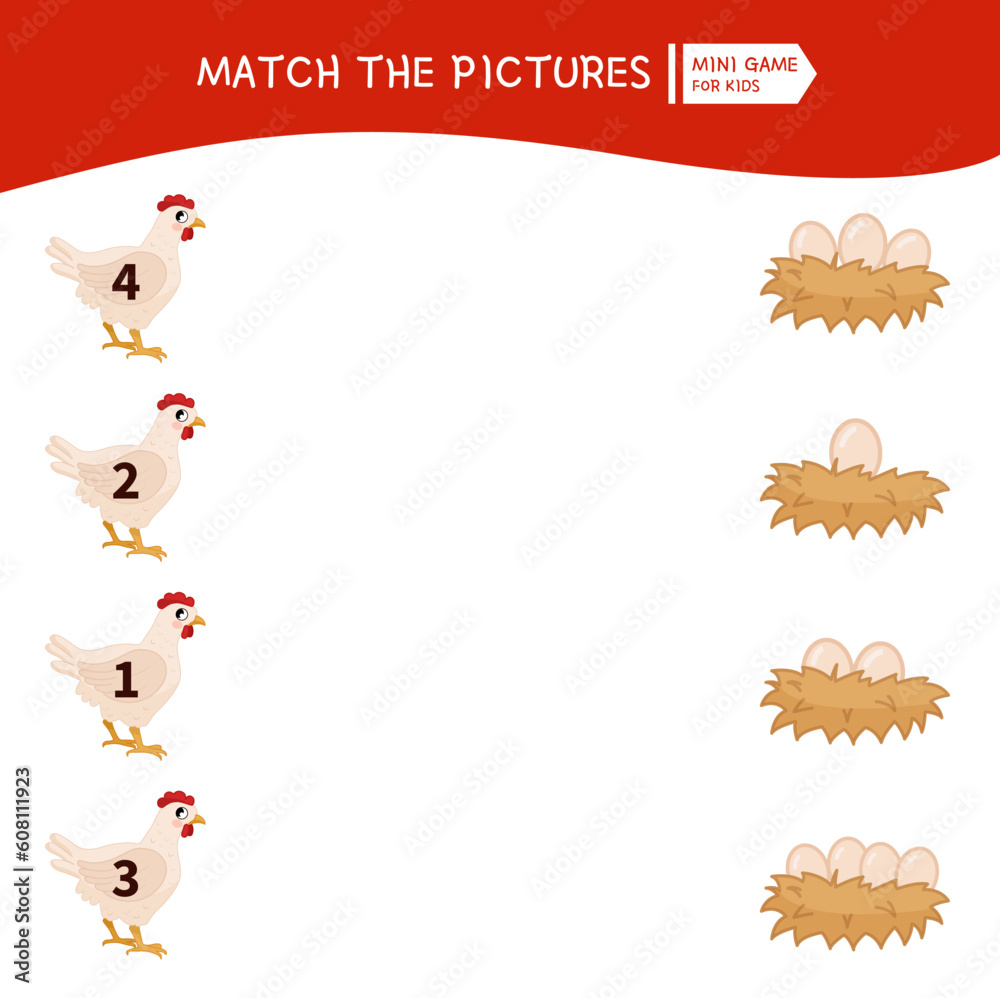 Counting educational children game, math kids activity sheet. Match ...